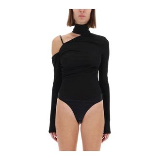 Versace Jeans Couture Body &agrave; col asym&eacute;trique &agrave; manches longues - Femme - Tops - Noir - Taille: 34 FR