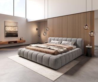 DELIFE Polsterbettgestell Cutio 180x200 cm Strukturstoff Soft Grau, Polsterbetten