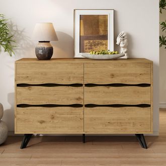 Generic Kommode mit 6 Schubladen Sideboard Metallf&uuml;&szlig;e Buffet f&uuml;r Wohnzimmer Schlafzimmer Esszimmer K&uuml;chen Beistellschrank Viel Stauraum Stauschrank Kabinett H