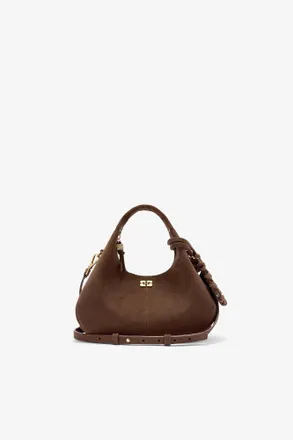 Ganni Braune Mini-Hobo-Tasche aus Wildleder braun