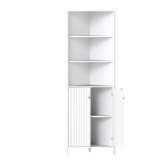 Giantex Badezimmerschrank, Eckschrank mit 3 offenen Regal & 2 T&uuml;ren, Aufbewahrungsschrank mit verstellbaren Ablagen, Badschrank 42,5 x 42,5 x 172,5 cm (Wei&szlig;)