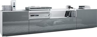 Vladon Lowboard Mogan, TV-Kommode mit 2 Türen, 1 Klappe und 1 offenes Fach, Weiß matt/Grau Hochglanz (181 x 39 x 35 cm)