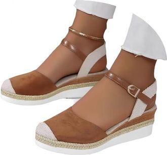 Generic Sandales d&eacute;t&eacute; &agrave; bout ferm&eacute; pour femme, espadrilles compens&eacute;es pour femme, chaussures d&eacute;t&eacute; &agrave; talons bas, chaussures d&eacute;t&eacute; r&eacute;glables avec sangle de chevi