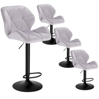 Woltu Lot de 4 Tabouret de Bar réglable en Hauteur Chaise Haute pour Bar avec Dossier siège rembouré en Velours Pied en métal,Gris Clair BH139hgr-4