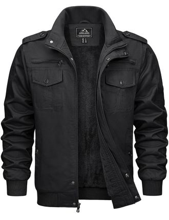 KEFITEVD Übergangsjacke Herren Fleece Gefüttert Fliegerjacke Warme Winterjacke Army Feldjacke Retro Bomberjacke Winter Männer Jacke Schwarz M