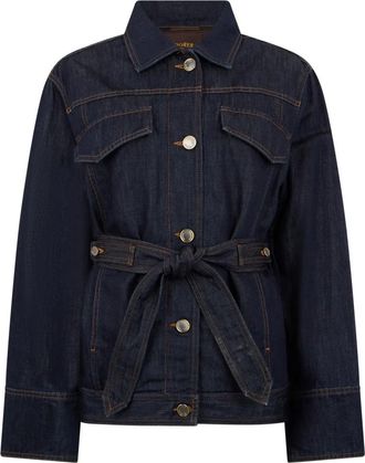 Moorer Femme, Vestes, Bleu, Taille: 46 FR Veste en Jean Ceintur&eacute;e