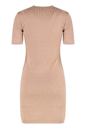 Fendi Womens Knitted Jacquard Dress Pink Cotton