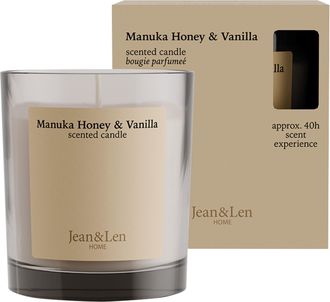 Jean & Len Scented Candle Manuka Honey & Vanilla, hergestellt mit Sheabutter, Brenndauer ca. 40 Stunden, minimalistisches Design, sinnlicher Duft, vegan, 195 g