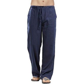 Generic Pantalon en lin l&eacute;ger pour homme - Pantalon d&eacute;t&eacute; slim fit - Pantalon de plage droit - Pantalon de jogging avec cordon de serrage - Couleur unie - Pant