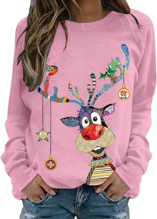Generic Pull de No&euml;l pour Femme Sweatshirt Femme Pullover Grande Taille Noel Manches Longues Col Rond Sweatshirt Moche Sweat Multicolore Imprim&eacute; Christmas
