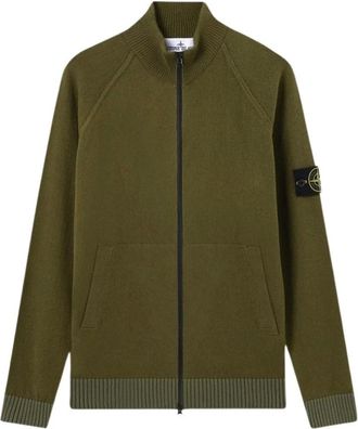 Stone Island Zip Stand Zip-Up Knit - Homme - Pulls - Vert - Taille: M