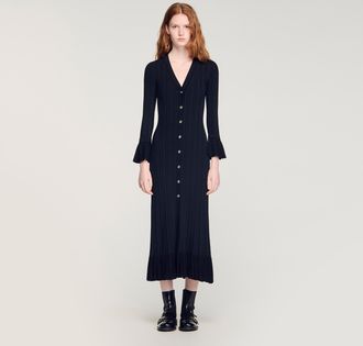 Sandro Robe longue en maille &agrave; volant
