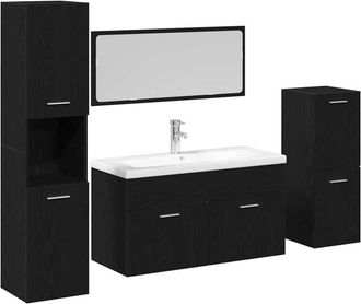 vidaXL Badezimmerm&ouml;bel Set Wandmontiert 4 pcs Schwarz Eichen-Optik vidaXL