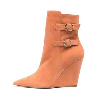 Generic Bottines Compens&eacute;es en Daim pour Femme Bottines Courtes Sexy &agrave; Bout Pointu et Talon Compens&eacute; Chaussures Habill&eacute;es &agrave; Enfiler avec Fermeture &eacute;clair Lat&eacute;