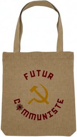 Fabulous Sac Shopping Tote Bag Aspect Lin - Futur Communiste Politique Humour - Sac de Courses Toile Epaisse 360g Beige Naturel Cabas Port&eacute; Epaule Solide Impri