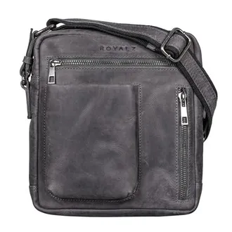 Royalz Antonio Sac pour Hommes Cuir Petit Look Vintage Compacte Sac &agrave; Bandouli&egrave;re Homme Fait en Cuir V&eacute;ritable avec Zip, Couleur:Navy Gris