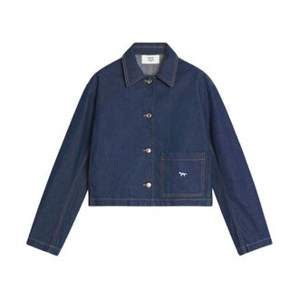 Maison Kitsun&eacute; Kurze japanische Jeansjacke mit Fuchsstickerei - - Jackets - Damen - Blau - L