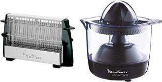 Moulinex A15453 Grille-pain Noir/Inox & PC120870 Presse Agrumes Électrique Ultra Compact 25W Jus Orange Citron Pamplemousse Capacité 0,45L Noir