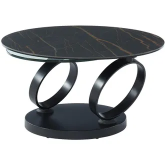 Vente-Unique Vente-unique - Table basse avec plateaux pivotants en c&eacute;ramique, verre tremp&eacute; et m&eacute;tal - Effet marbre noir - joline de Maison C&eacute;phy