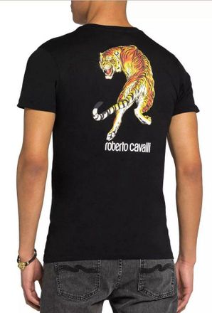 Roberto Cavalli T-Shirt Firenze Tiger Logo Print Slim Fit RC-Monogramm und Tiger-Print auf der Brust