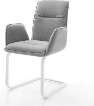DELIFE Freischwinger Vinja-Flex Strukturstoff Soft Grau Freischwinger flach Wei&szlig;, Esszimmerst&uuml;hle