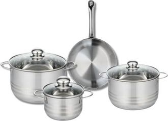 Fackelmann ELO 9868350 Batterie de cuisine 4 pièces, Ensemble de 1 Poêle de cuisson 24 cm et 3 faitouts 16, 20 et 24 cm Elo Profi Brillant, inox, induction, Gris
