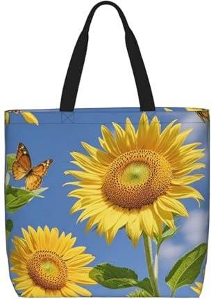 Generic Tournesols Et Papillon Mignons Sac Courses L&eacute;ger Tote Bag Grand Sac A Main Femme Pour Travail Shopping Quotidienne