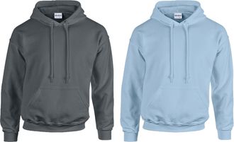 Gildan 2er Herren Kapuzenpullover Heavy Blend Set Hoodie Sweat M L XL 2XL 3XL 4XL 5XL in verschiedenen Farbsets & HLKauf-Block (1x Anthrazit, 1x LightBlue & 
