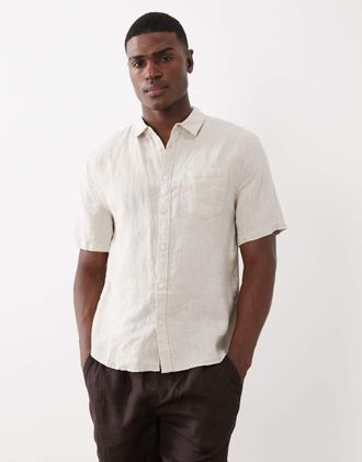 Cotton On Kurz&auml;rmliges Relaxed-Fit-Leinenhemd in Hellbeige-Neutral