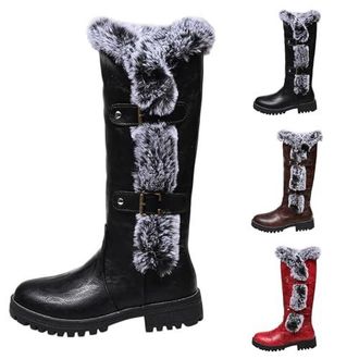 Generic Bottes dhiver mi-mollet thermiques doubl&eacute;es de fourrure pour femme - &Eacute;paisses et chaudes &agrave; talon bas - R&eacute;sistantes &agrave; lusure - Antid&eacute;rapantes - Avec bo