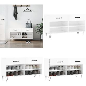 vidaXL Vidaxl - Schuhbank Hochglanz-Wei&szlig; 102x35x55 cm Holzwerkstoff - Schuhschrank - Schuhbank - Garderobe - Einbauschrank - Wohnzimmerm&ouml;bel - Home & Living