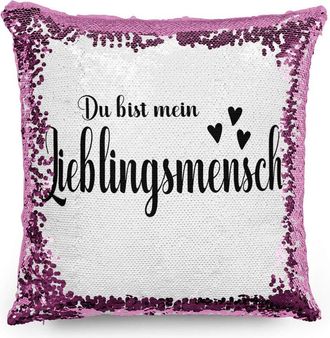 Tassendruck Pailletten-Kissen mit Spruch Du bist Mein Lieblingsmensch - Verliebt/Liebe/Geschenk-Idee/Paar/Kissenbezug inkl. Kissenfüllung/Farbe: Pink