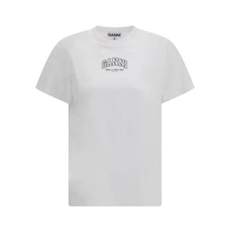 Ganni Femme, Tops, Blanc, Taille: 42 FR T-shirt classique en coton &agrave; col rond