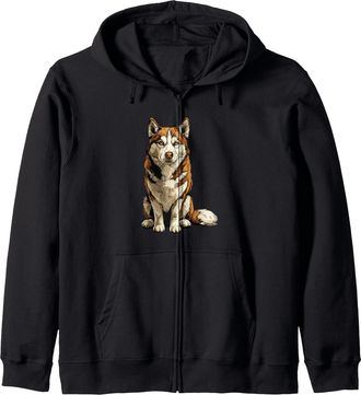 Whyitsme Design Roter und wei&szlig;er Sibirischer Husky-Hund Illustration Kapuzenjacke