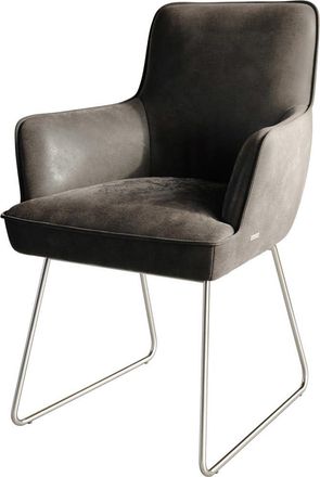 DELIFE Polsterstuhl Heira-Flex mit Armlehnen Kufengestell Edelstahl Mikrofaser Anthrazit Vintage Taschenfederkern