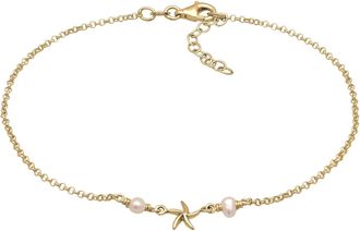 Elli Fußschmuck Damen Fußkettchen Seestern Perle Beach in 925 Sterling Silber vergoldet