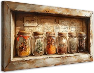 Feeby Wandbild - Wohnzimmer Modern Deko - Kr&auml;uter Gew&uuml;rze Vintage - 100x50 1tlg - Bilder Leinwand - Bild auf Leinwand Schlafzimmer - Leinwandbilder f&uuml;r die 
