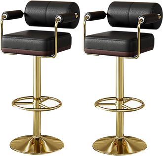 Generic Moderne Quadratische Barhocker Aus Pu-Leder, 2Er-Set, Verstellbare Drehhocker mit R&uuml;ckenlehne, Gepolsterte St&uuml;hle In Tresenh&ouml;he f&uuml;r K&uuml;che, Esszimmer u