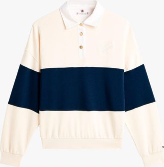 Tommy Hilfiger Pull ample &agrave; col boutonn&eacute; en coton m&eacute;lang&eacute;