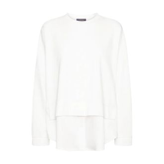 Elena Miro Combo Sweatshirt in Punto Milano mit Hemdeinsatz aus Satin - - Sweatshirts & Hoodies - Damen - Wei&szlig; - XS