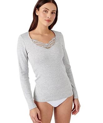 Damart T-Shirt Manches Longues Fine c&ocirc;te Guipure Thermolactyl Femme Gris Chin&eacute; Taille 58-60 (3XL)