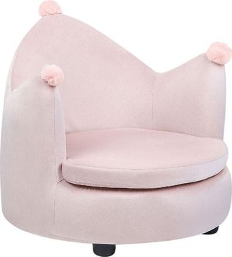 Beliani Kindersessel Pastellrosa Samtstoff Rund Kronenform mit Bommeln Modern Niedlicher Polstersessel für Kinder Schlafzimmer Sitzmöbel Jugendzimmer