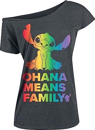 Lilo & Stitch Lilo & Stitch Ohana - Arc-en-Ciel Femme T-Shirt Manches Courtes Gris M 70% Polyester, 30% Coton Large