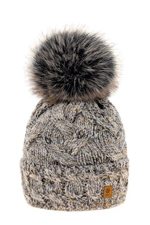 morefaz Winter Damen Strickm&uuml;tze Beanie Wurm Alpaka Wolle Fleece Bommel Pom Pom (Gaja Beige)