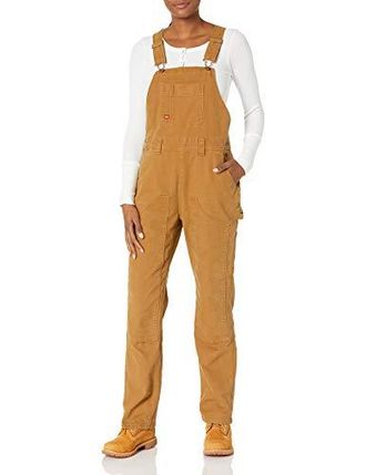 Dickies Salopette à bretelles double devant pour femme, Canard brun rincé, XXL