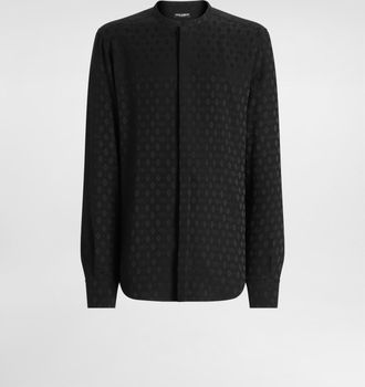 Dolce & Gabbana Martini Shirt In Silk Jacquard With Logo - Mann Hemden Schwarz 38