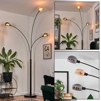 HOFSTEIN Stehleuchte Nikkala, Stehlampe aus Metall in Schwarz/Rauch/Bernstein mit Marmorfuß, verstellbare Leuchte im Retro/Vintage-Design, Schalter am Gehäuse,