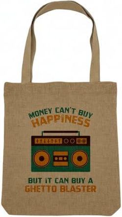 Fabulous Sac Shopping Tote Bag Aspect Lin - Ghetto Blaster - Money Cant Buy Happiness Music Sac de Courses Toile Epaisse 360g Beige Naturel Cabas Port&eacute; Epaule 