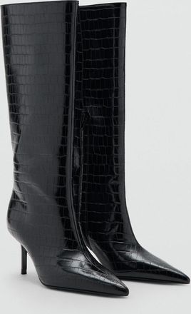 Mango Botte effet cuir croco noir - Femme - 35 - MANGO