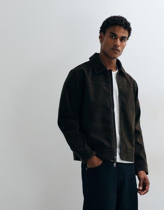 Abercrombie & Fitch Jacke aus Kunstwildleder mit Rei&szlig;verschluss in Braun